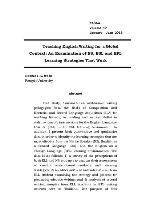 Pdf Teaching English Writing For A Global Context An Examination Of Ns Esl And Efl Learning