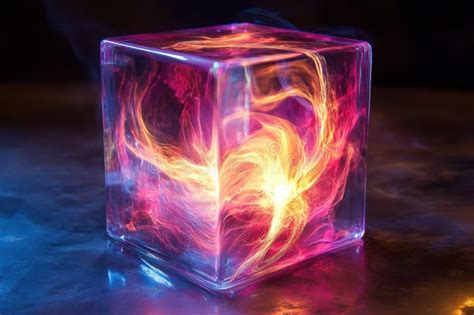 Colorful Light Patterns Emerge From A Glowing Crystal Cube On A