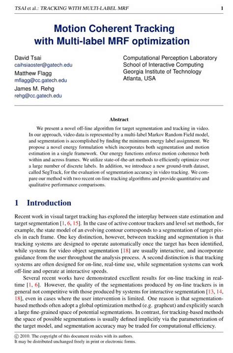 pdf motion coherent tracking with multi label mrf … et al tracking with multi label mrf 1