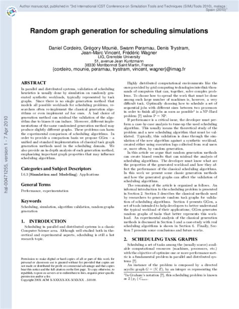 Pdf Random Graph Generation For Scheduling Simulations