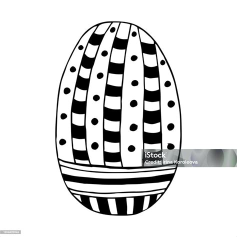 장식손으로 그려진 부활절 달걀 귀여운 제나트 스타일의 낙서 벡터 일러스트레이션 인사말 카드 포스터 스티커 및 계절 디자인에 대한 요소 흰색과 검은 색 배경에 격리 0명에