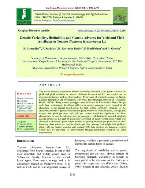 Pdf Genetic Variability Heritability And Genetic Advance For Yield