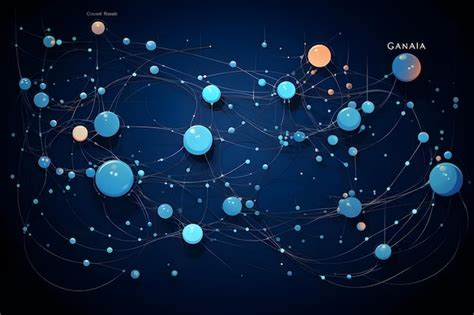 Abstract Illustration Of Blue And Orange Spheres Connected By Thin Lines On A Dark Blue
