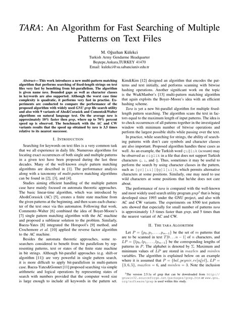 Pdf Tara An Algorithm For Fast Searching Of Multiple Patterns On