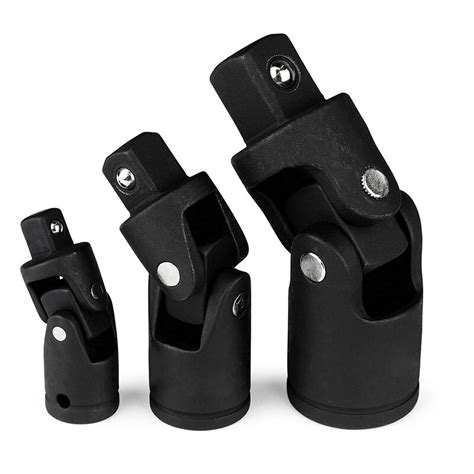 Swivel Joint Impact Socket Set 3pc 1 4 Inch 3 8 Inch 1 2 Inch Drive Universal Carbon Steel