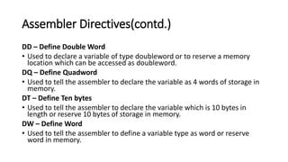 8086 Microprocessor Assembler Directives Ppt
