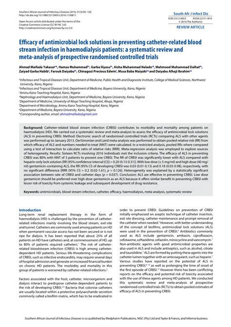 Pdf Efficacy Of Antimicrobial Lock Solutions In Preventing Catheter