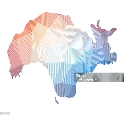 사모스 지도 섬의 낮은 폴리 그림입니다 줄무늬가 있는 기하학적 디자인 기술 인터넷 네트워크 개념 벡터 그림입니다 고대 그리스 양식에 대한 스톡 벡터 아트 및 기타 이미지