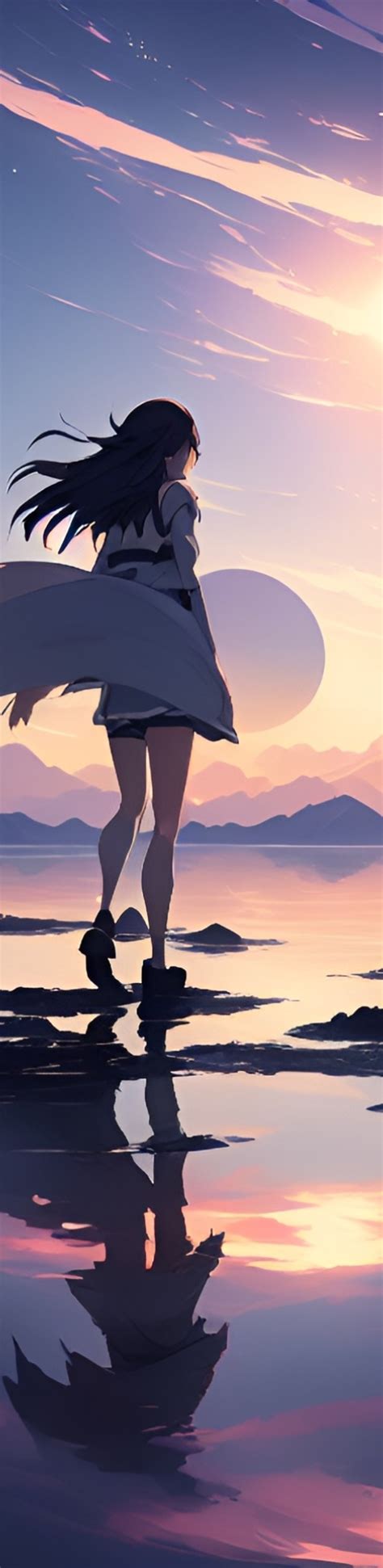 500x2048 Anime Girl Walking On Water Hd Ai Art 500x2048 Resolution