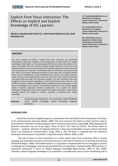 Pdf Explicit Form Focus Instruction The Effects On Implicit And Explicit Knowledge Of Esl