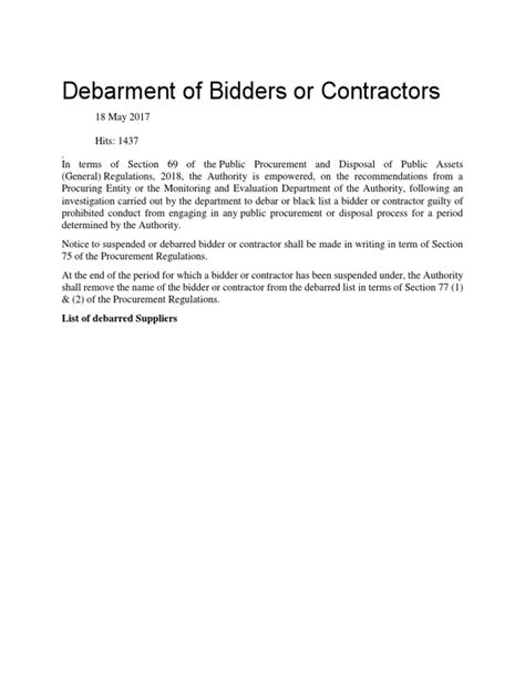 Debarment Of Bidders Or Contractors Pdf