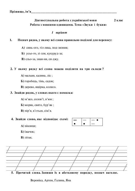 Діагностична робота Звуки і букви 2 клас НУШ Інші методичні