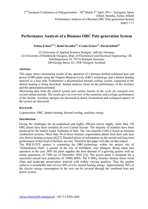 Pdf Performance Analysis Of A Biomass Orc Poly Generation System