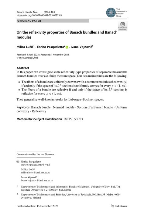 Pdf On The Reflexivity Properties Of Banach Bundles And Banach Modules