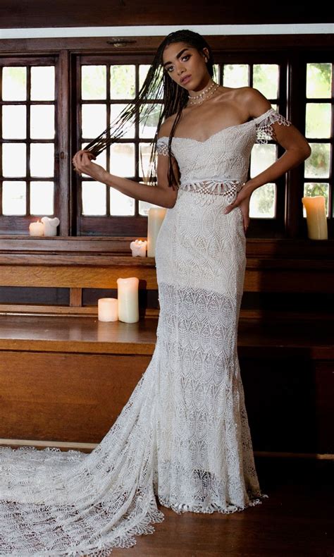 Ophelia Two Piece Lace Gown Off The Shoulder Boho Bridal