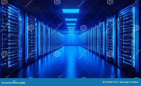 Modern Data Center With Rows Of Server Racks Network Hardware And