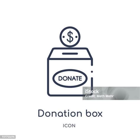 자선 개요 모음에서 선형 기부금 상자 아이콘입니다 얇은 라인 기부 상자 벡터 흰색 배경에 고립입니다 기부금 상자 유행 삽화 건강관리와 의술에 대한 스톡 벡터 아트 및 기타