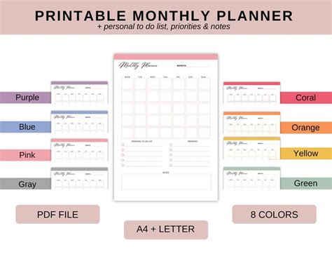 Monthly Planning Printable To Do List Template Task List Goal
