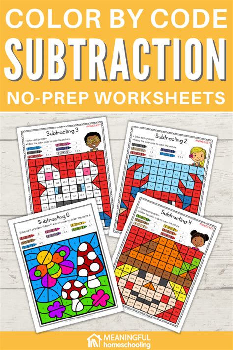 No Prep Color By Number Subtraction Worksheets Meaningful