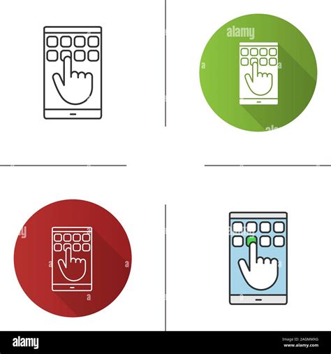 Smartphone Touchscreen And Keypad Icon Hand Entering Smartphone Password Typing Message Flat