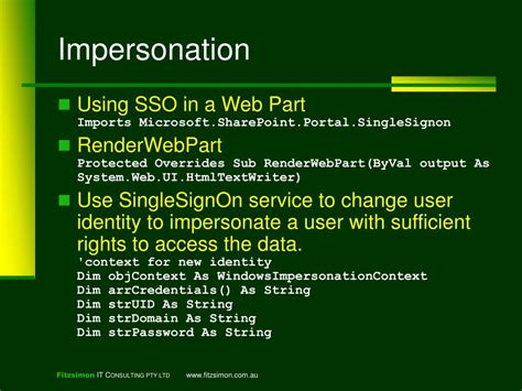 ppt impersonation sso and custom web parts powerpoint presentation
