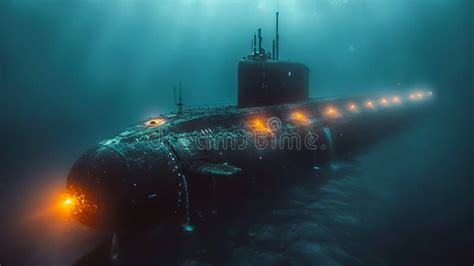 Advanced Submarine Military Technology In Deep Blue Sea Underwater Surveillance And Defense