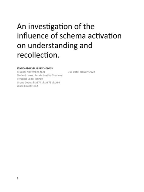 An Investigation Of The Influence Of Schema Activation On Understanding And Recollection Pdf