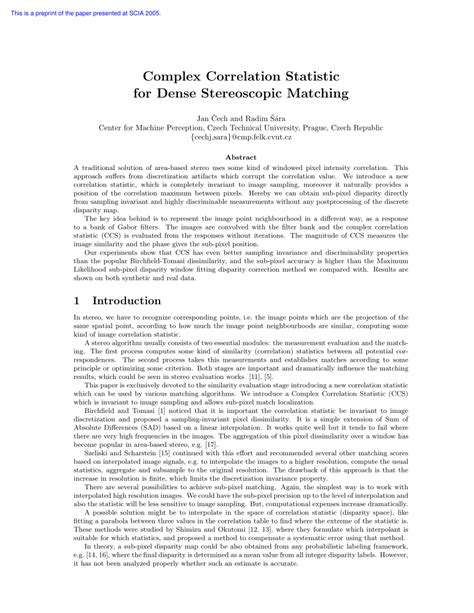 Pdf Complex Correlation Statistic For Dense Stereoscopic Matching