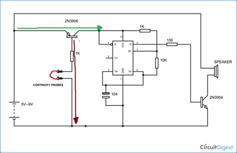 Simple Continuity Testing Circuit Diagram Using Timer IC