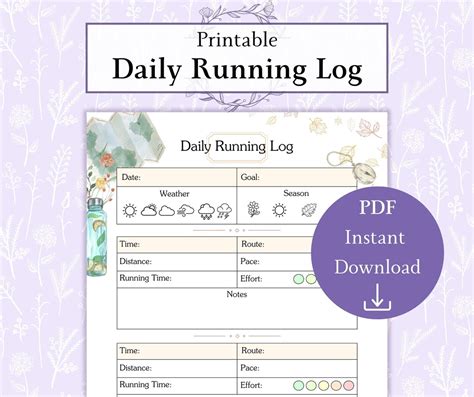 Daily Running Log Printable Pdf Running Chart Running Log Book Fitness Journal Jogging