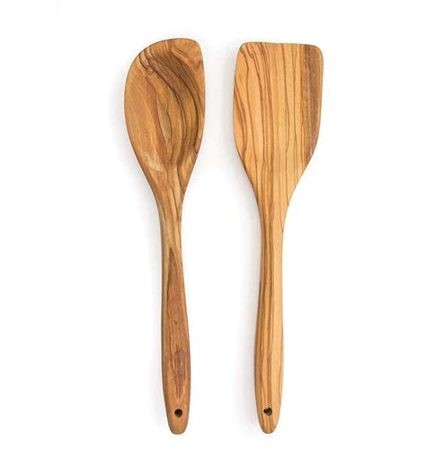 Rsvp 올리브 나무 식기 2개 세트 곡선형 스푼 및 주걱 A226526 티몬
