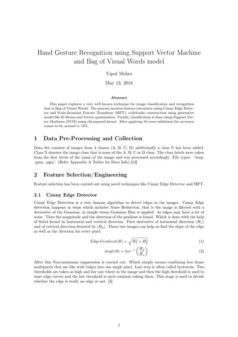 PDF Hand Gesture Recognition Using Support Vector Machine And Bag Of Visual Words Model