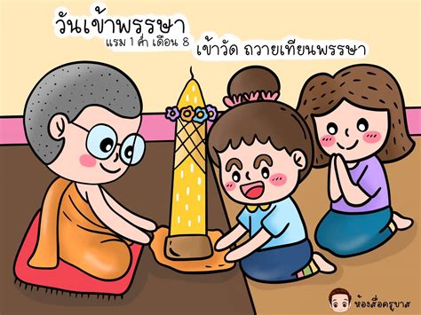 แบ่งปัน ใบงานลายเส้น วันเข้าพรรษา ห้องสื่อการสอนครูบาส