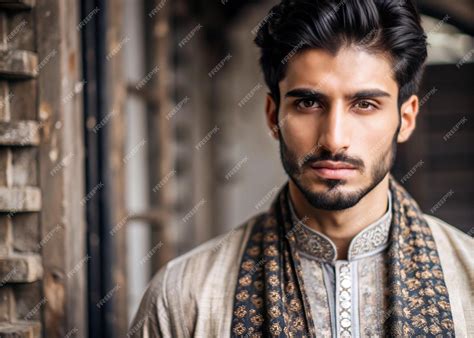 Half Body Frontal Portrait Shot Of Handsome Pakistani Ethnicit Model In