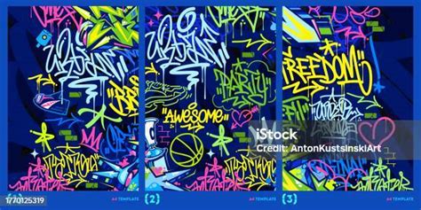 추상 그래피티 스타일 A4 포스터 벡터 일러스트레이션 아트 템플릿 배경 거리 아티스트에 대한 스톡 벡터 아트 및 기타 이미지