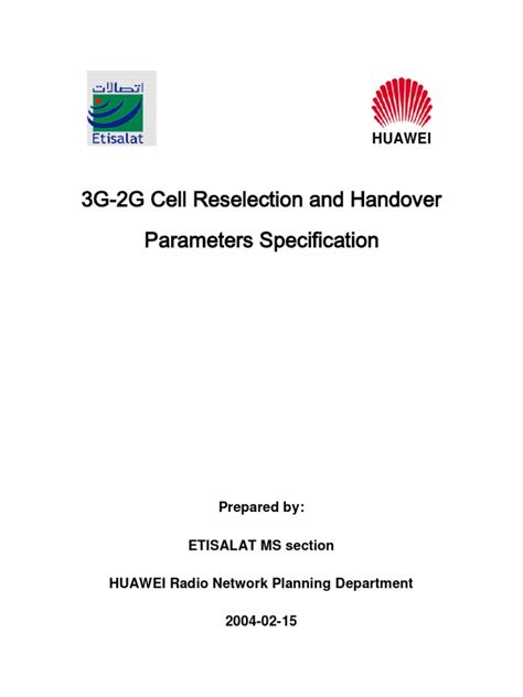 Cell Re Selection And Handover Parameters Specification Pdf Hysteresis Decibel