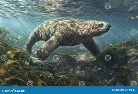 A Thalassocnus Sloth Grazes Contentedly On The Abundant Kelp In The