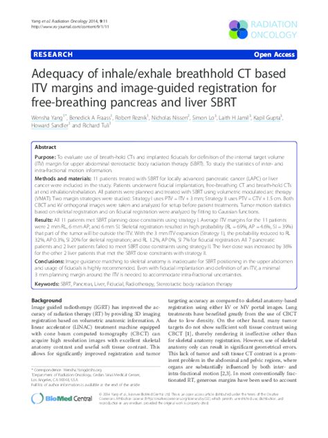 Pdf Adequacy Of Inhale Exhale Breathhold Ct Based Itv Margins And Image Guided Registration