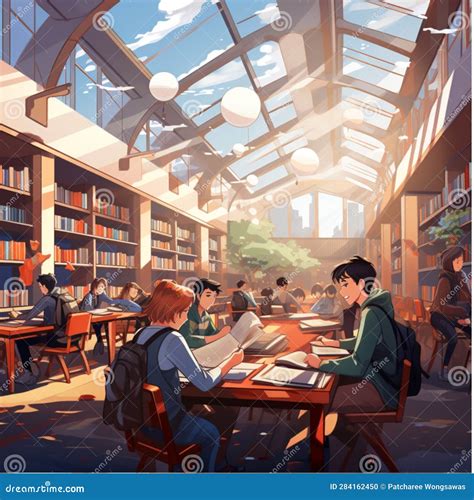 Libraries Classrooms Cartoon Stock Illustration Illustration Of Library People 284162450