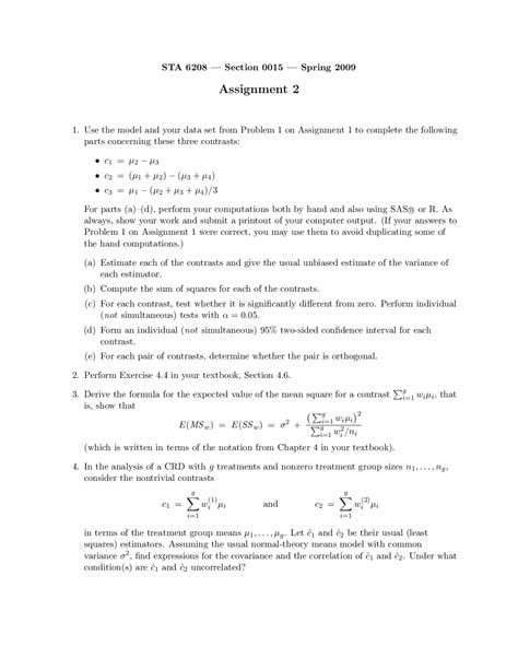 basic design and analysis of experiments sample assignment 2 sta
