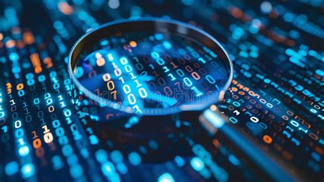 Close Up Of A Magnifying Glass Focusing On Digital Binary Data Conceptual Image Represents Data