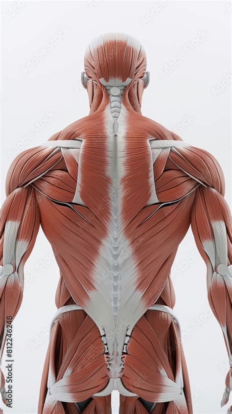 3d Realistic Illustration Of The Back Muscular System On A White