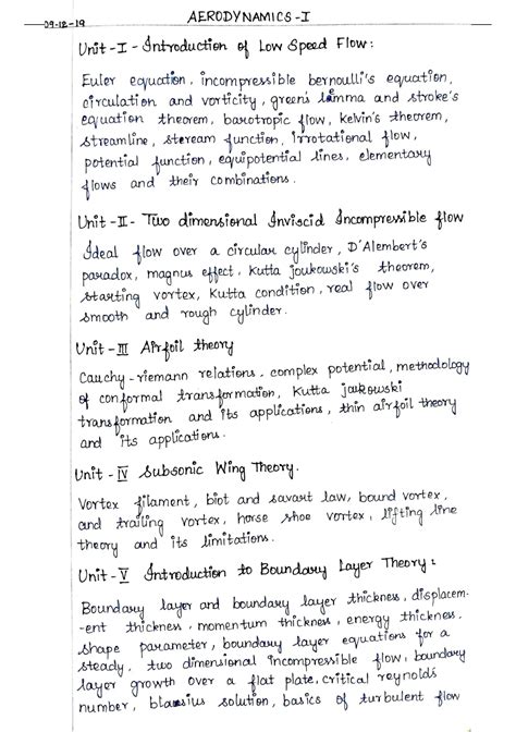 Ae8401 Aerodynamics I Hand Written Notes Aerodynamics I Ae8401