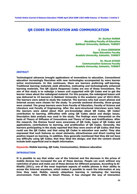 Pdf Qr Codes In Education And Communication