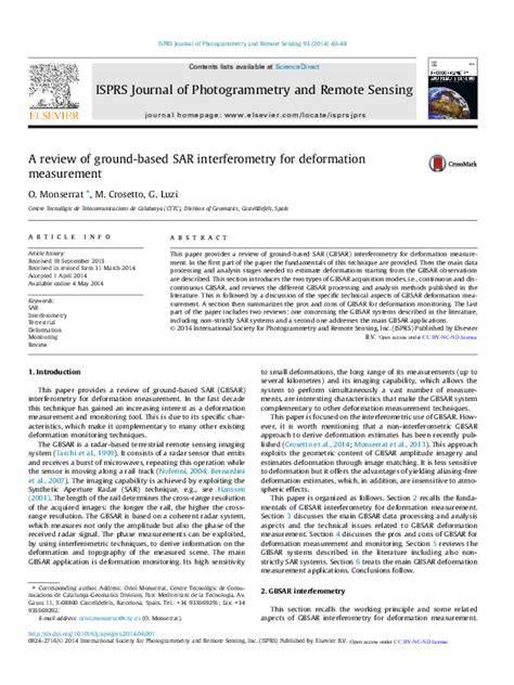 Pdf A Review Of Ground Based Sar Interferometry For Deformation Measurement