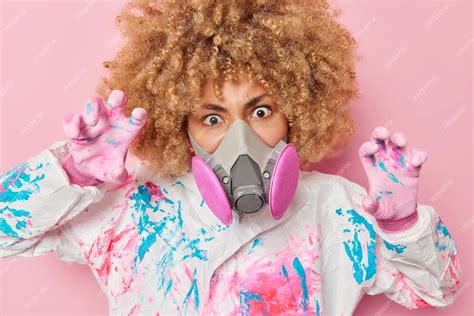 Premium Photo Angry Woman Scientist Works In Dangerous Zone Wears Protection Suit Respirator