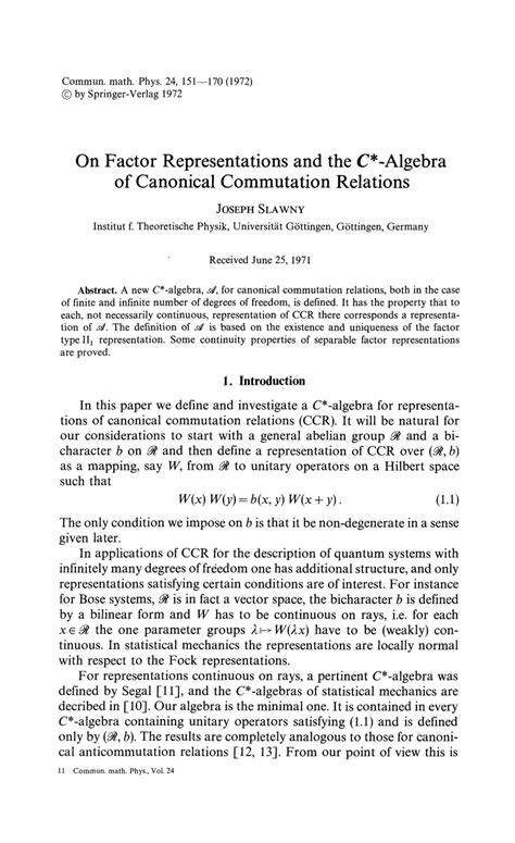 Pdf On Factor Representations And Thec Algebra Of Canonical