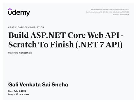 Udemy Course Completion Certificate Gali Venkata Sai Sneha