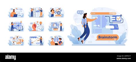 Brainstorming Session Set Diverse Teams Collaborate On Ideas