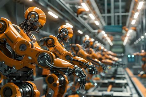 Humanoid Robots Working On A Car Factory Stock Illustration Illustration Of Automobile Robot